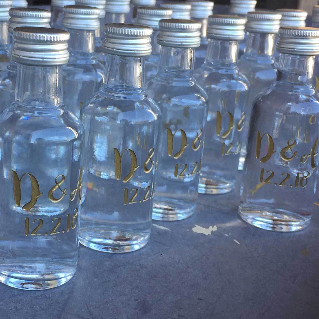 Wedding Favors: Personalized Etched Mini Absolute Vodka Bottles